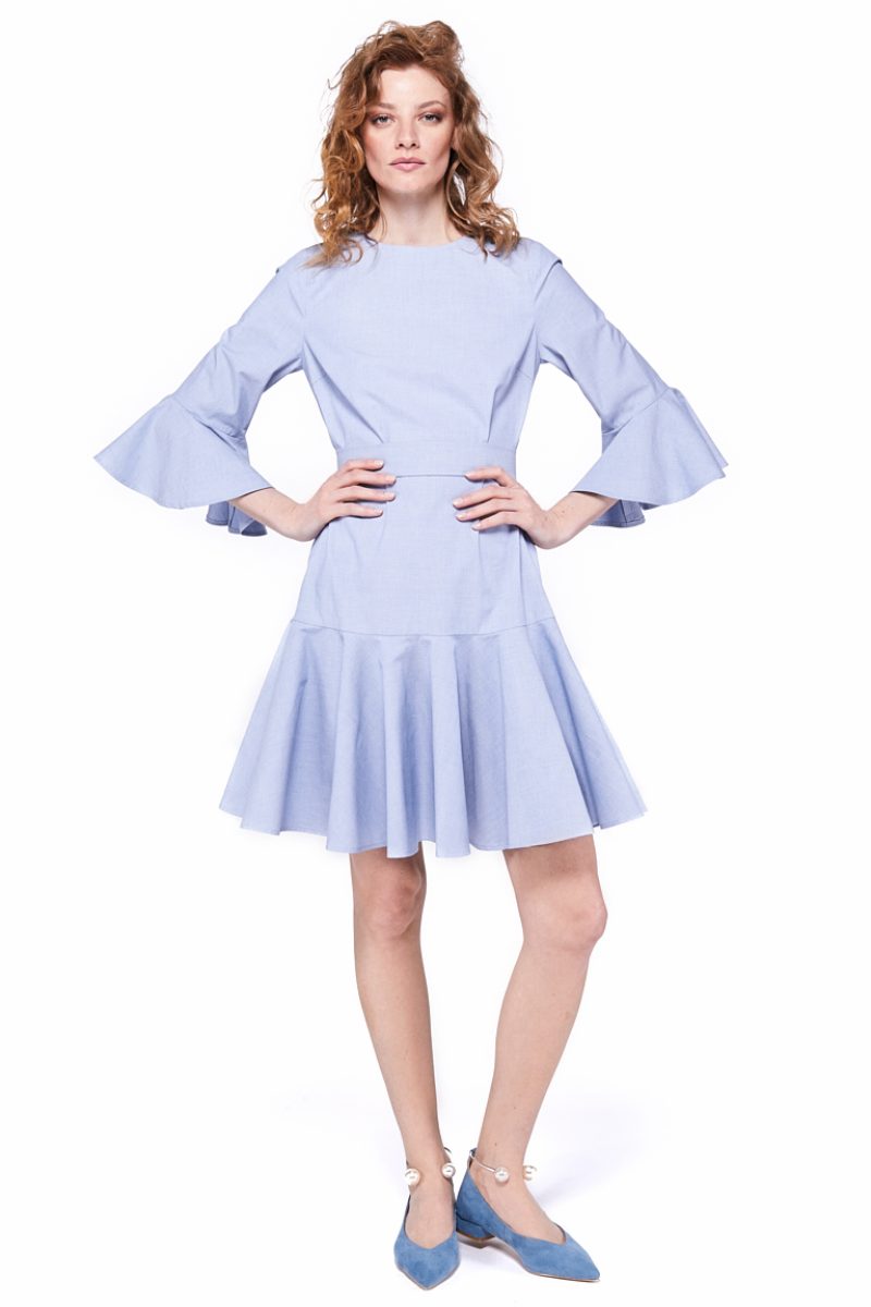 Ruffled Cuffs and Hem Cotton Mini Dress - chemistry-studio